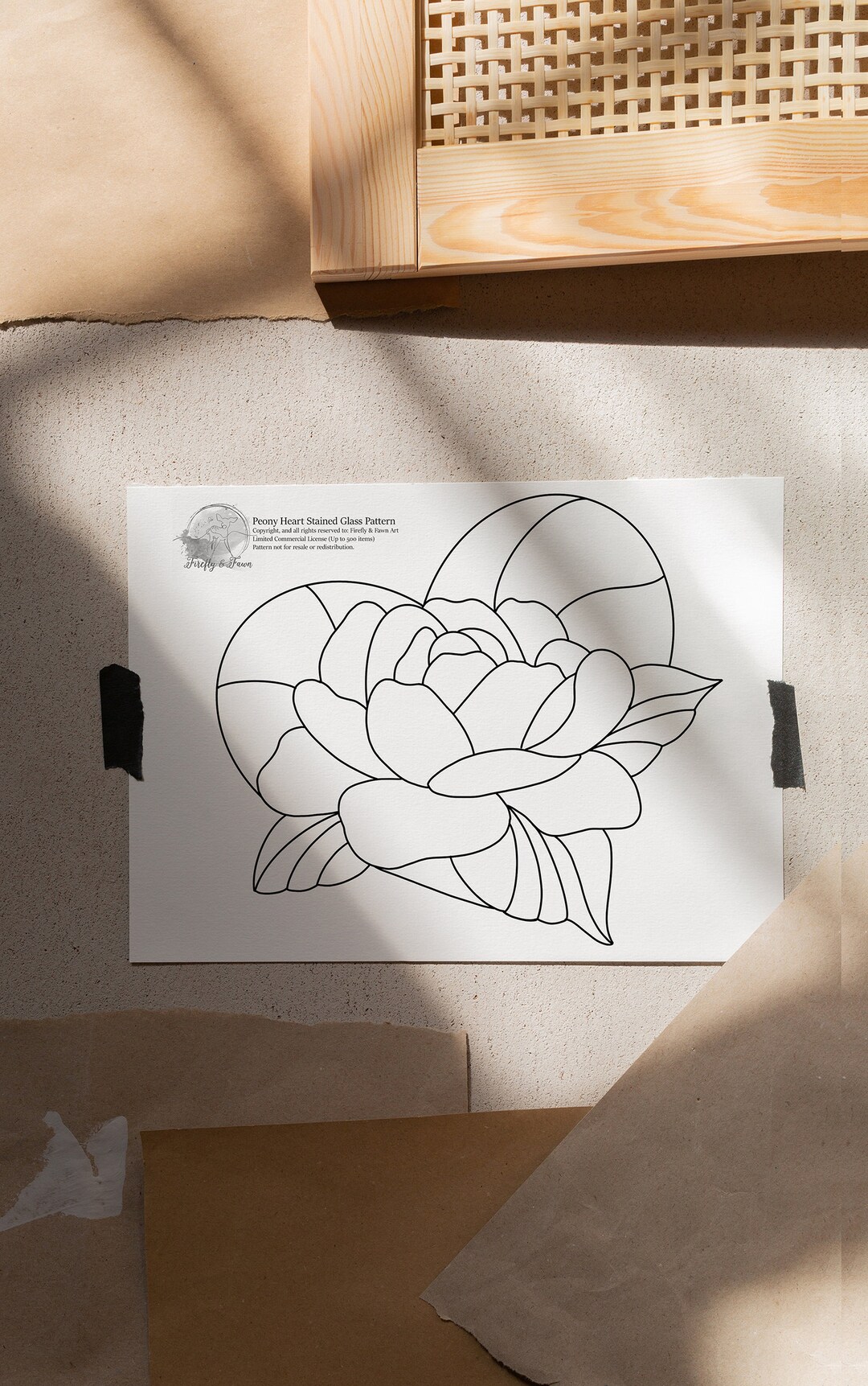 Peony Heart Stained Glass Pattern. Intermediate Stained Glass Pattern ...