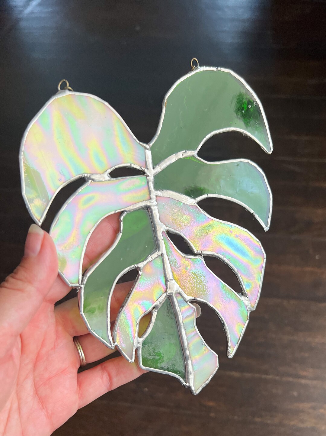Stained Glass Monstera Leaf Suncatcher. Green, Iridescent - Etsy