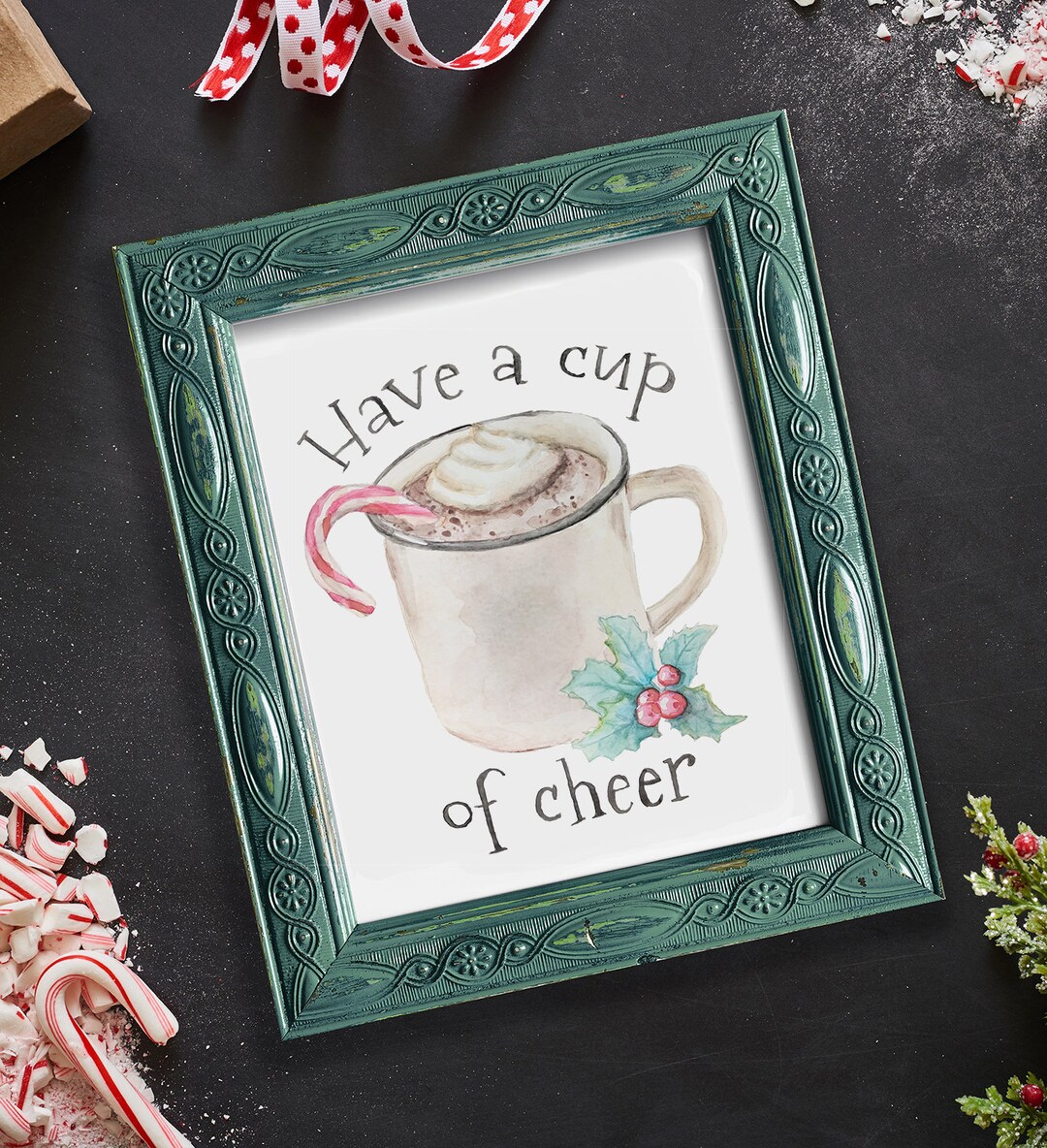 Have a Cup of Cheer Watercolor Digital Print // Christmas Print ...