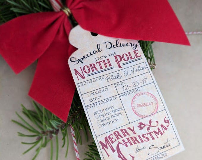North Pole Gift Tag // Santa Gift Tag // Special Delivery From the ...
