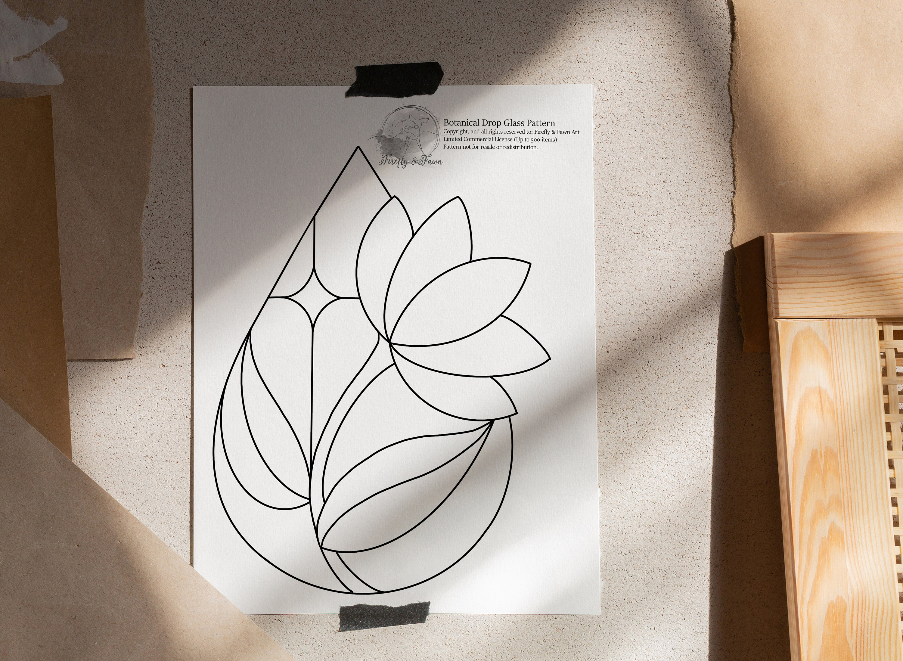 Botanical Drop Stained Glass Pattern. Beginner Stained Glass Pattern ...