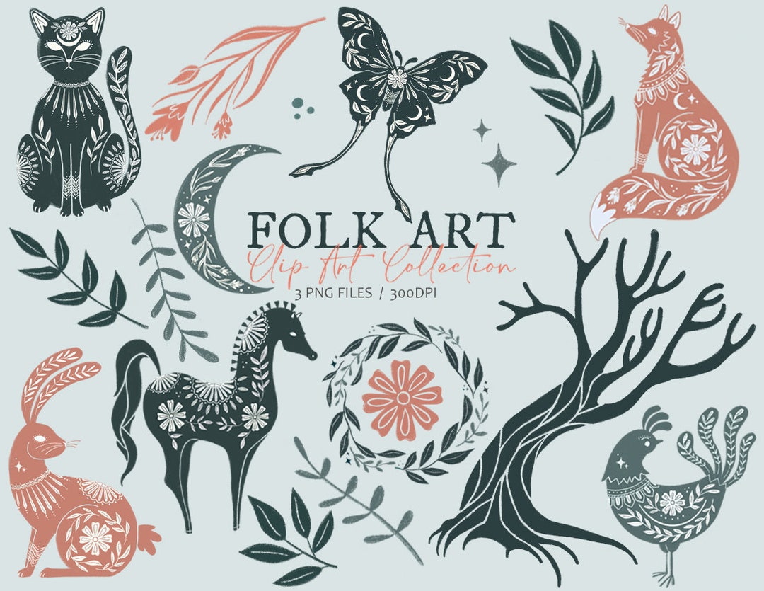 Folk Art Clip Art Collection, Folk Art Design Elements, Folklore ...