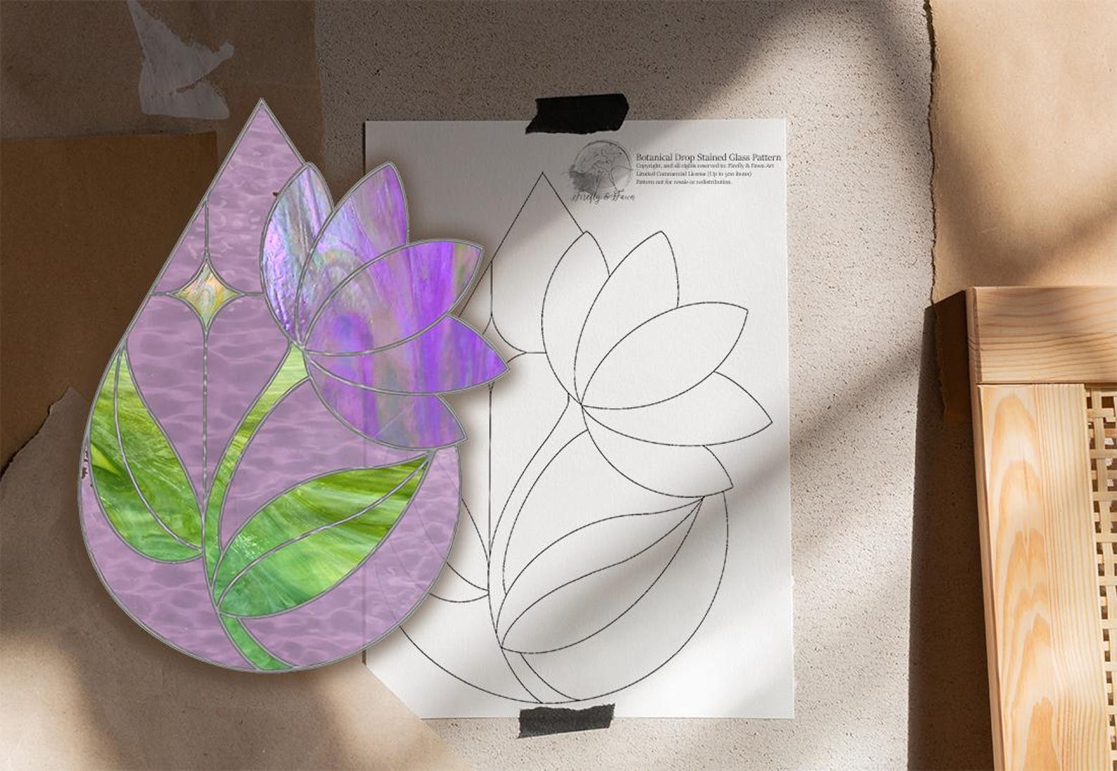 Botanical Drop Stained Glass Pattern. Beginner Stained Glass Pattern ...