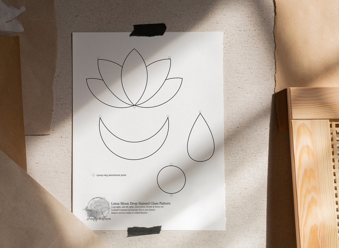 Lotus Moon Drop Stained Glass Pattern. Beginner Stained Glass Pattern ...