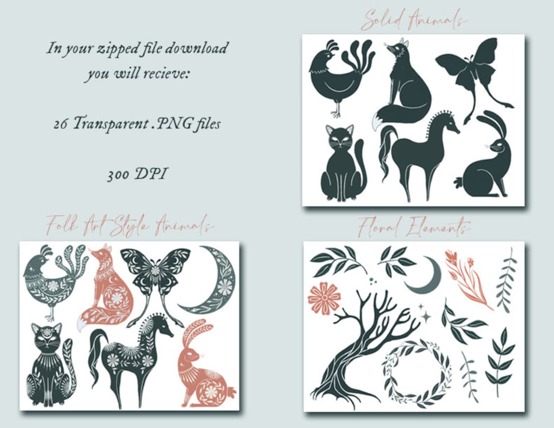 Folk Art Clip Art Collection Folk Art Design Elements - Etsy