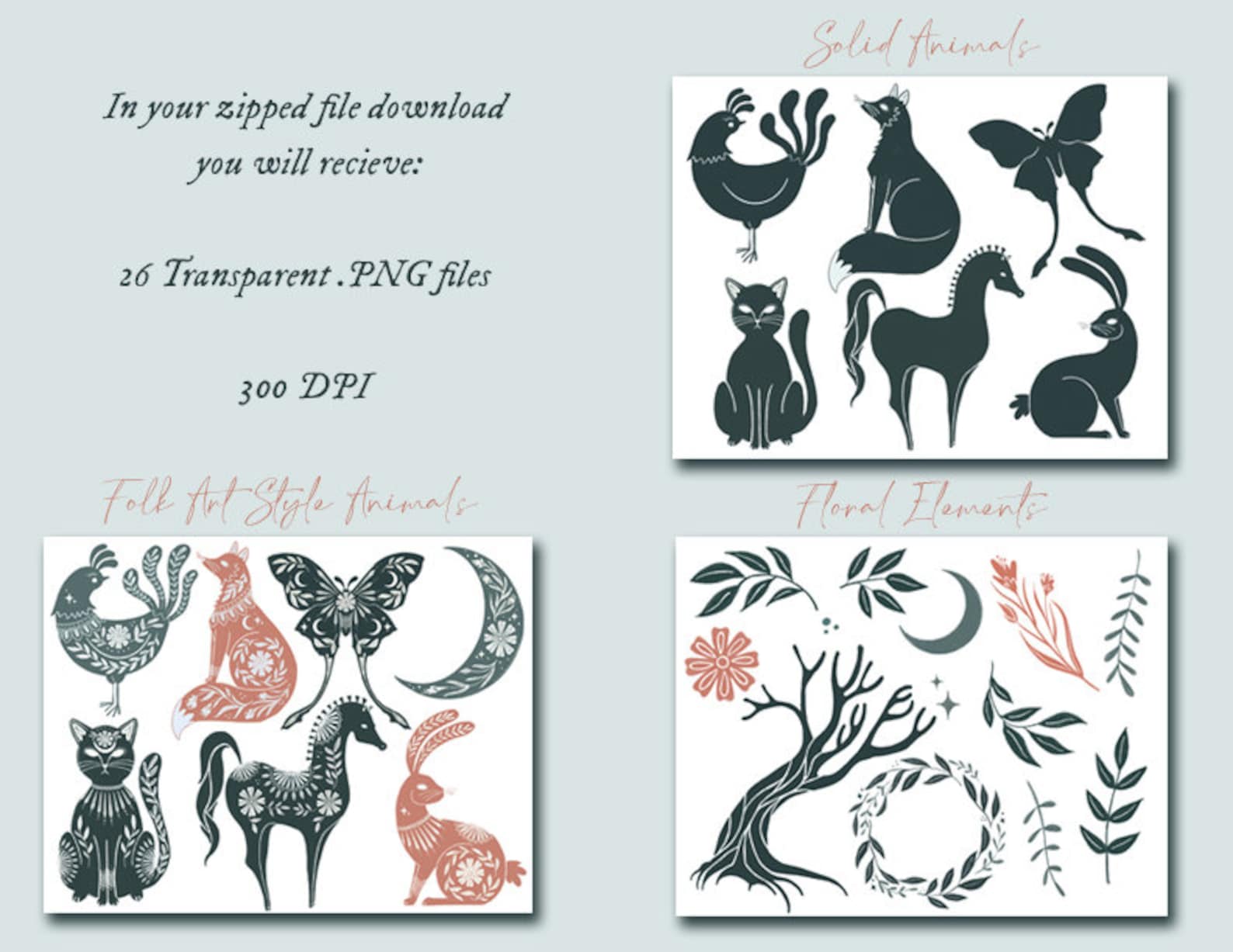 Folk Art Clip Art Collection, Folk Art Design Elements, Folklore ...