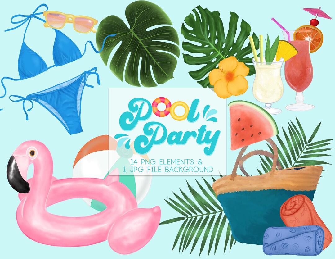 Summer Clipart Pool Party Clipart Swimming Clipart Summer - Etsy
