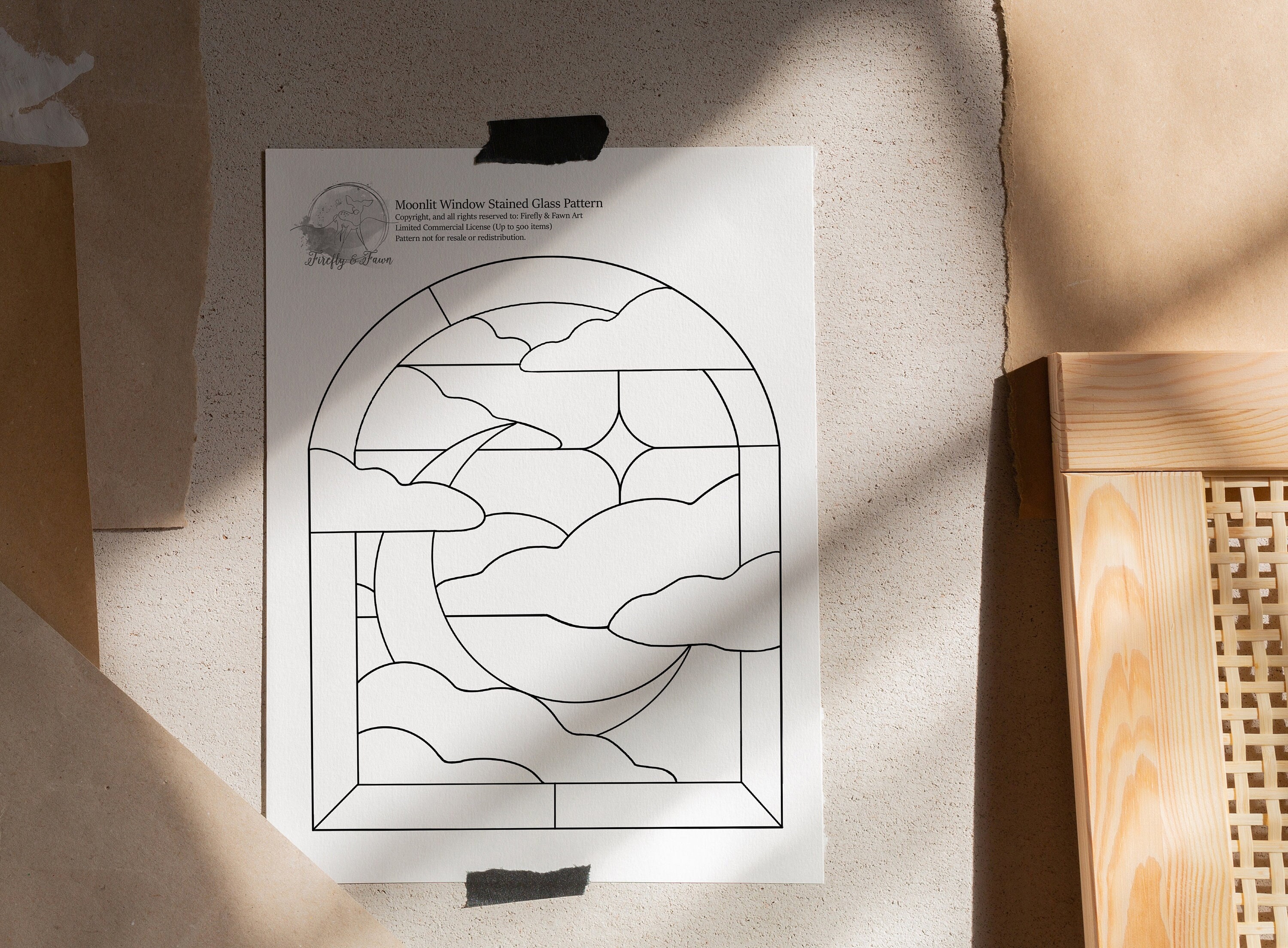 Moonlit Window Stained Glass Pattern. Intermediate Stained Glass Pattern. PDF FILE. Digital ...