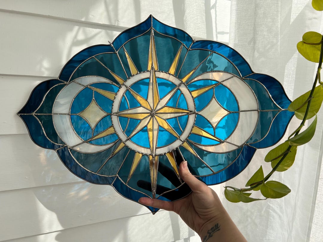 Celestial Moon Stained Glass Panel. Large Stained Glass Decor. Sun ...