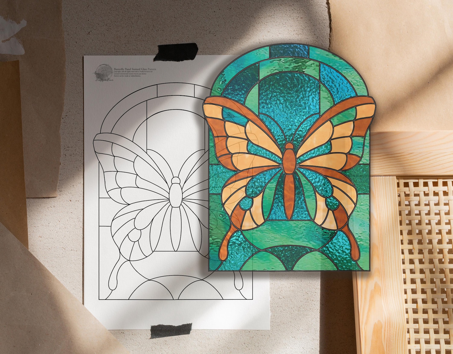 Butterfly and Arch Window Panel Stained Glass Pattern. PDF and PNG File ...