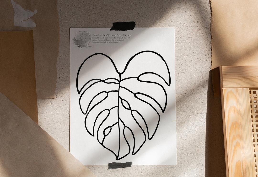 Monstera Leaf Stained Glass Pattern. Beginner Stained Glass Pattern ...