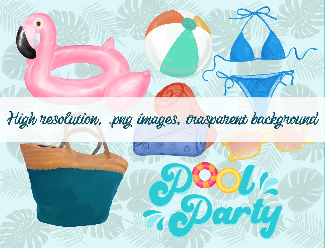 Summer Clipart Pool Party Clipart Swimming Clipart Summer - Etsy