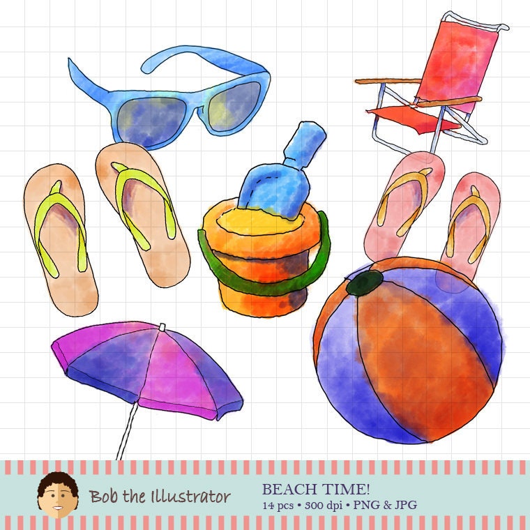 Beach Clipart, Summer Clip Art Watercolor Clip Art Ball Bucket ...