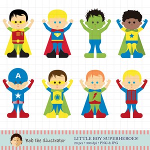 Boy Superhero Clip Art Super Hero Clipart, Party Clip Art Children's ...