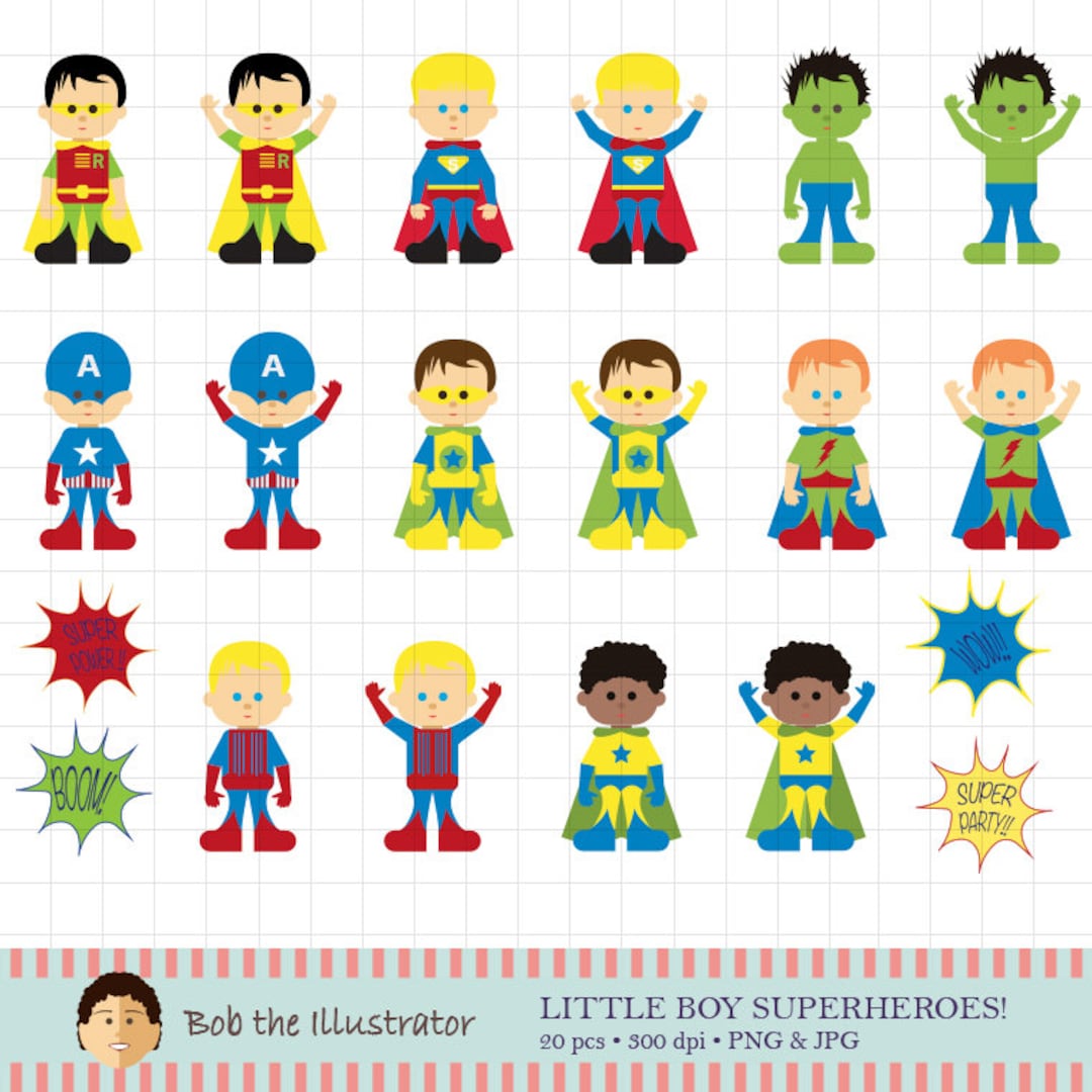 Boy Superhero Clip Art Super Hero Clipart, Party Clip Art Children's ...