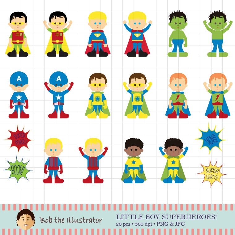 Boy Superhero Clip Art Super Hero Clipart, Party Clip Art Children's ...