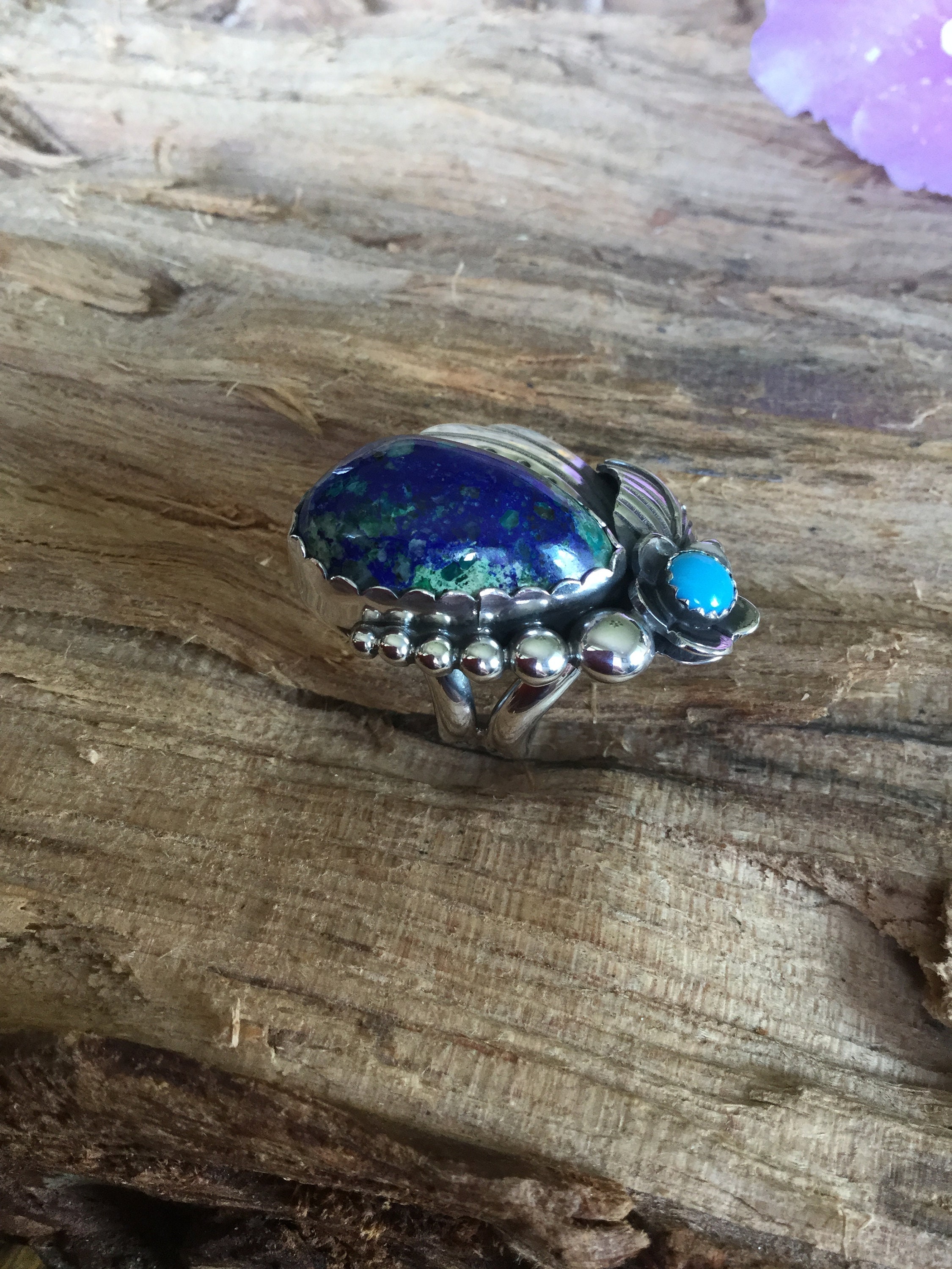 Bluebird Mine Azurite Malachite ring Size 5 Artisan Handmade | Etsy