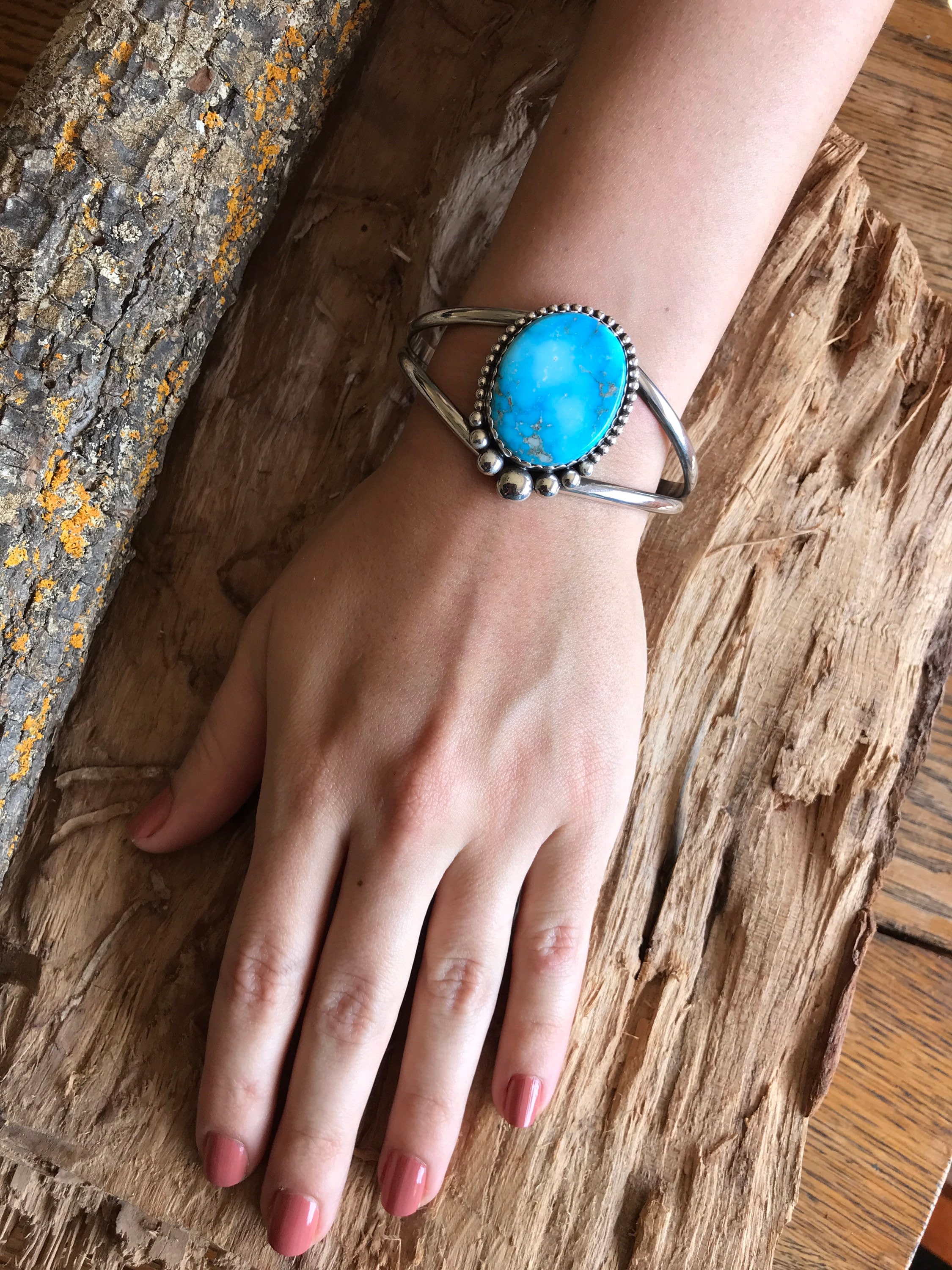 Kingman Turquoise Cuff Bracelet XL Large Wrist Sterling - Etsy