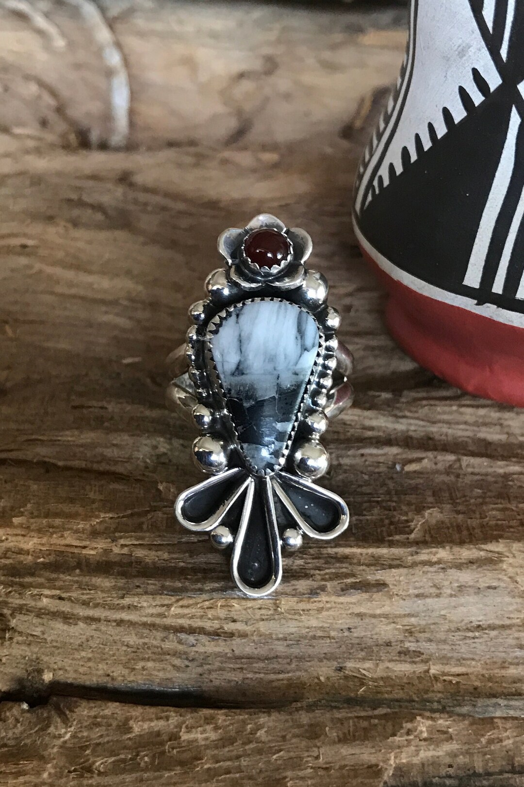 TAIL of the THUNDERBIRD, Size 8 3/4, Sacred White Buffalo Turquoise ...