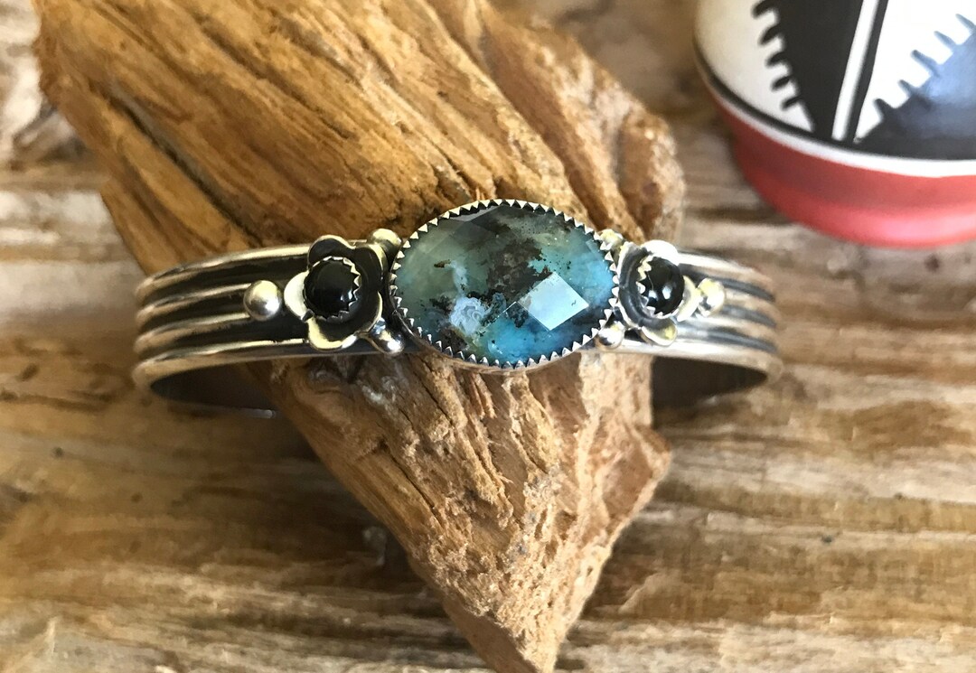 Peruvian Blue Opal Cuff Bracelet Sterling Silver LARGE WRIST Artisan ...