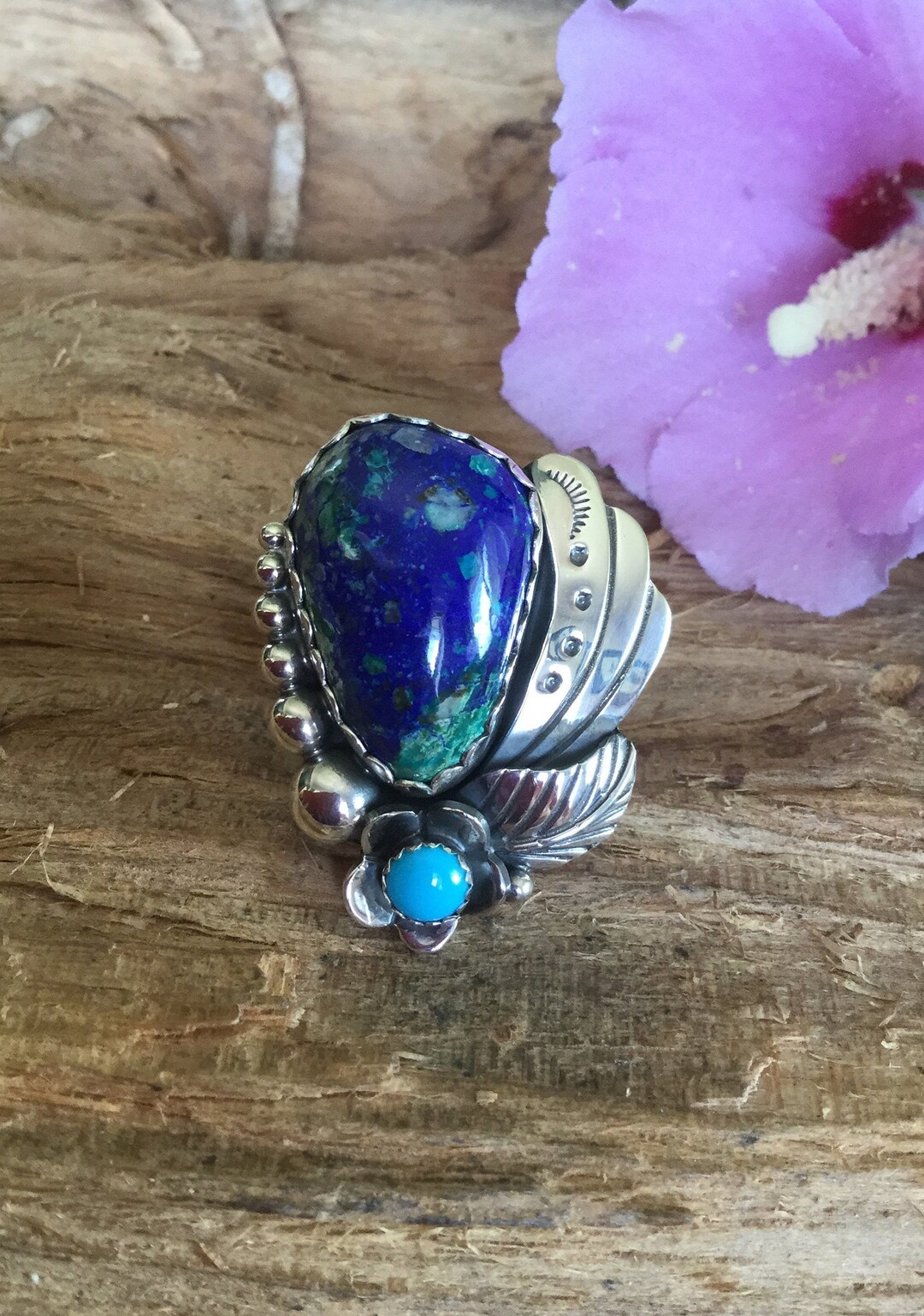 Bluebird Mine Azurite Malachite Ring~ Size 5~ Artisan Handmade Sterling ...