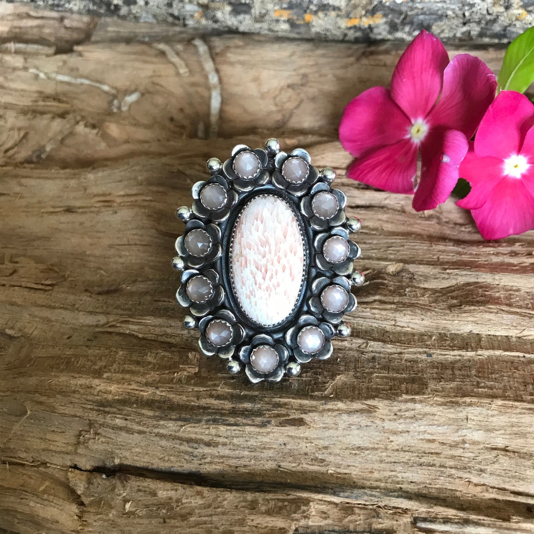 Flora De Santa Fe Ring~ Scolecite and Peach Moonstone Ring~ Artisan ...