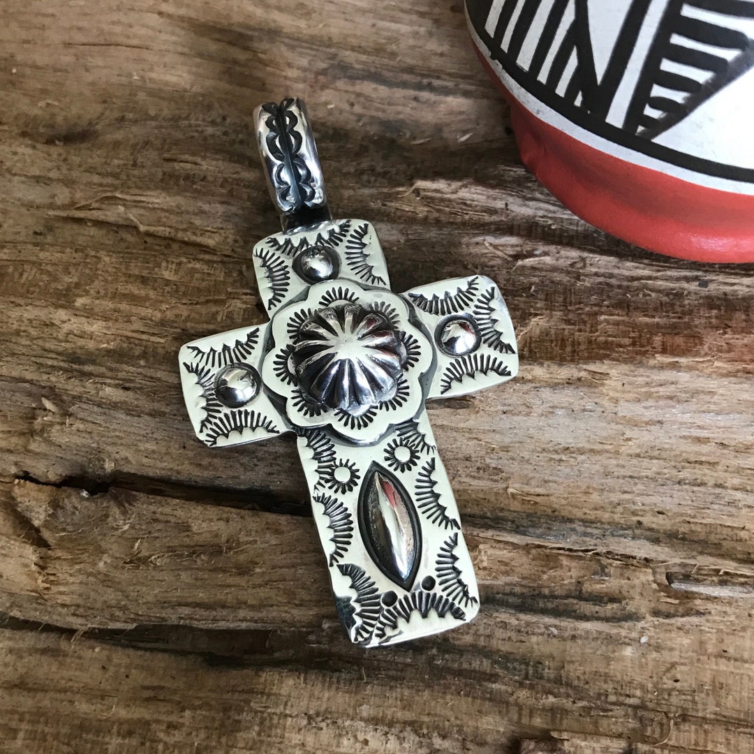 Cross Pendant Sterling Silver Navajo Repousse Southwestern Jewelry ...