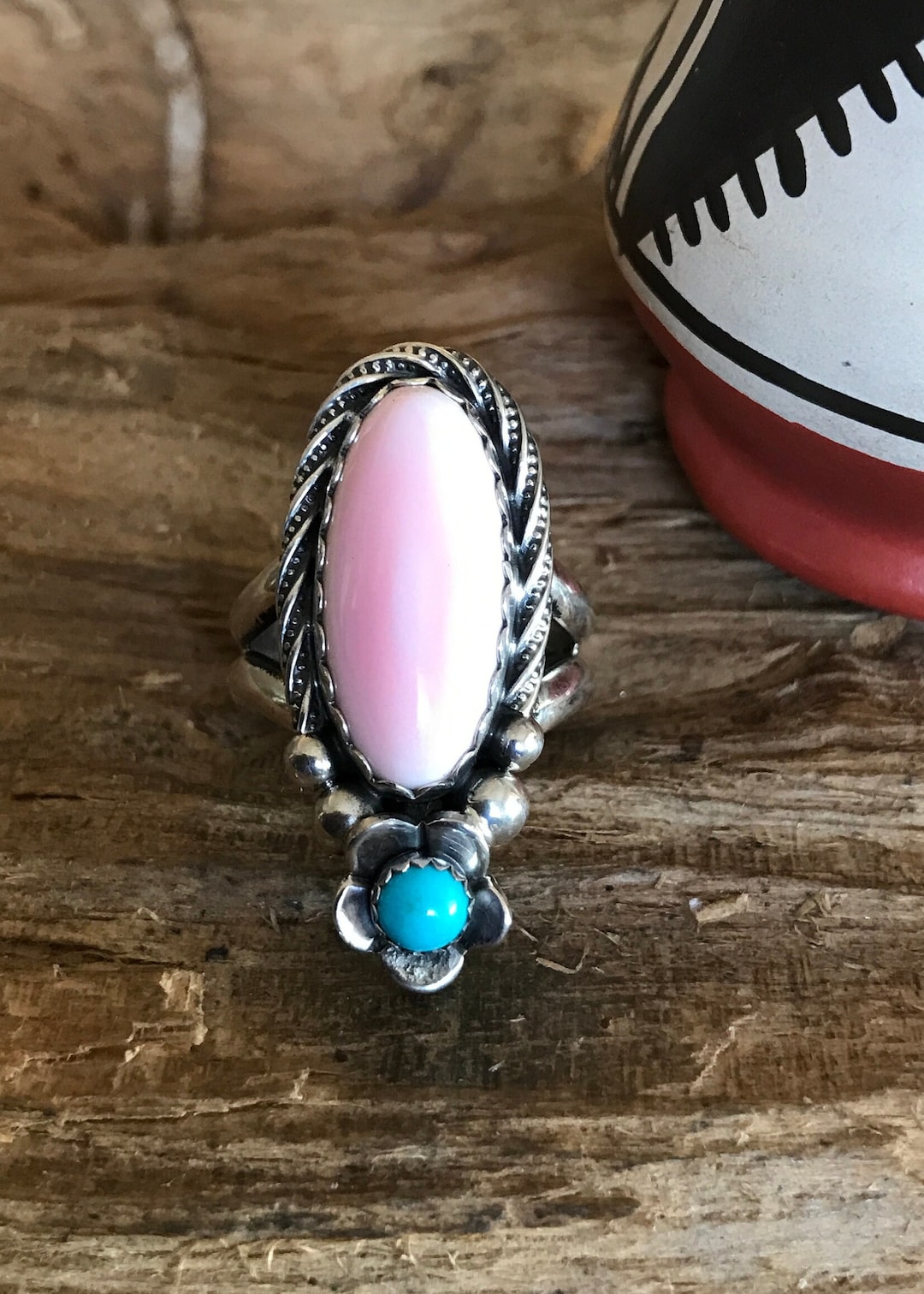 Queen Conch Shell Ring With a Turquoise Wildflower~ Sterling Silver ...