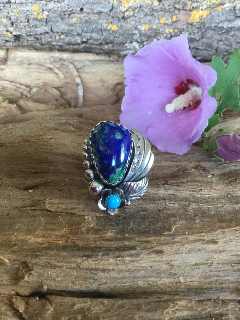 Bluebird Mine Azurite Malachite Ring~ Size 5~ Artisan Handmade Sterling ...