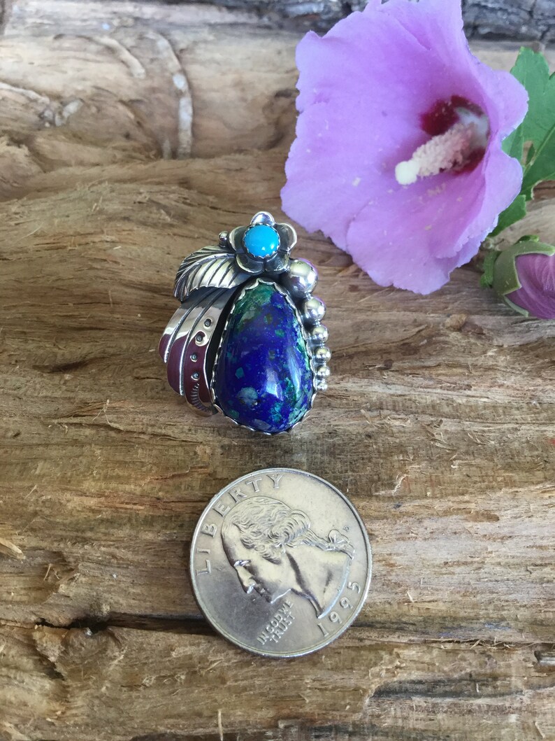 Bluebird Mine Azurite Malachite ring Size 5 Artisan Handmade | Etsy