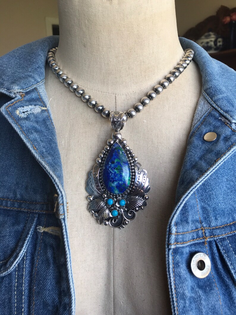 Bluebird Mine Azurite Malachite Huge Pendant Artisan - Etsy