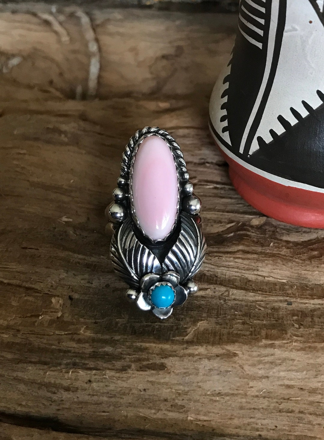 Queen Conch Shell Ring With a Turquoise Wildflower~ Sterling Silver ...