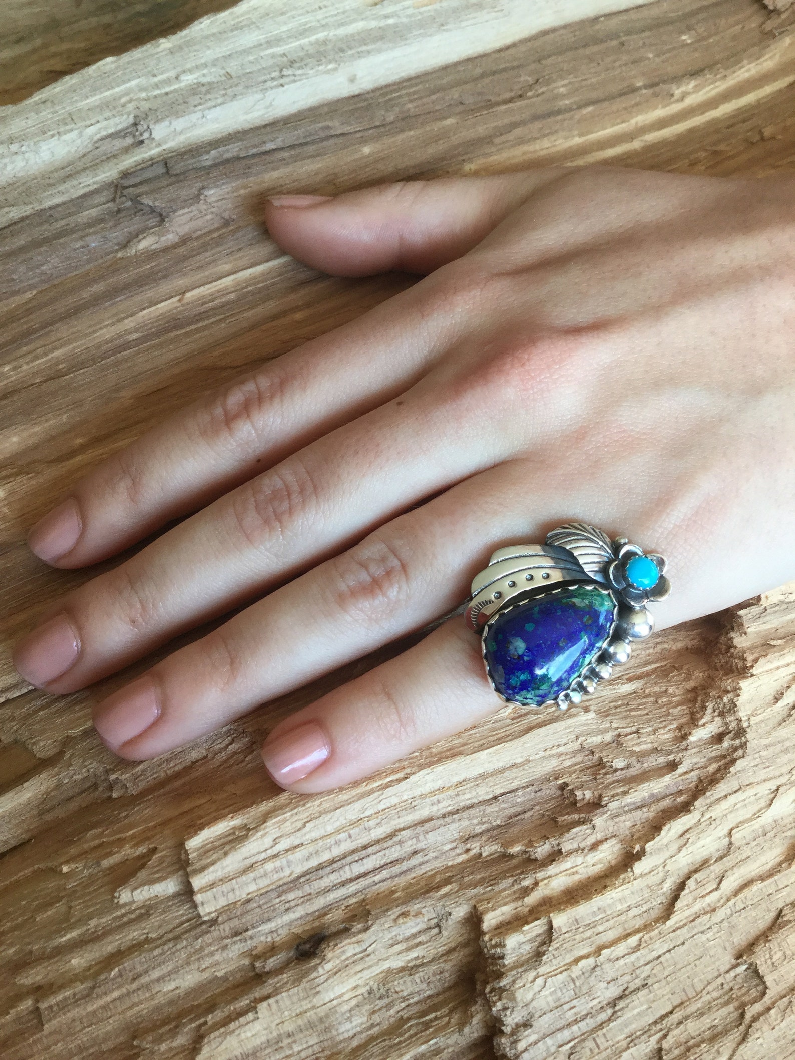 Bluebird Mine Azurite Malachite Ring~ Size 5~ Artisan Handmade Sterling ...