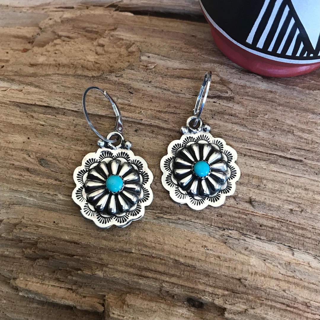 Concho Earrings~ Sterling Silver Navajo Repousse Dangle Earrings ...