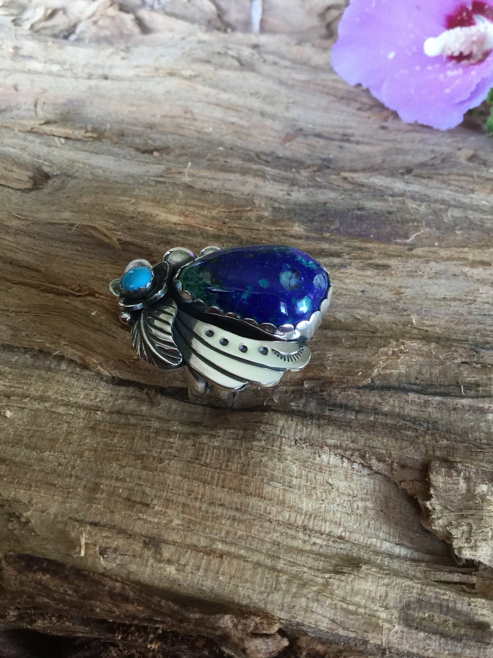 Bluebird Mine Azurite Malachite ring Size 5 Artisan Handmade | Etsy