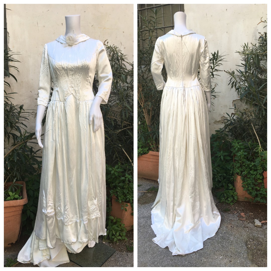 1964 White Satin Wedding Dress, Vintage Wedding Gown - Etsy