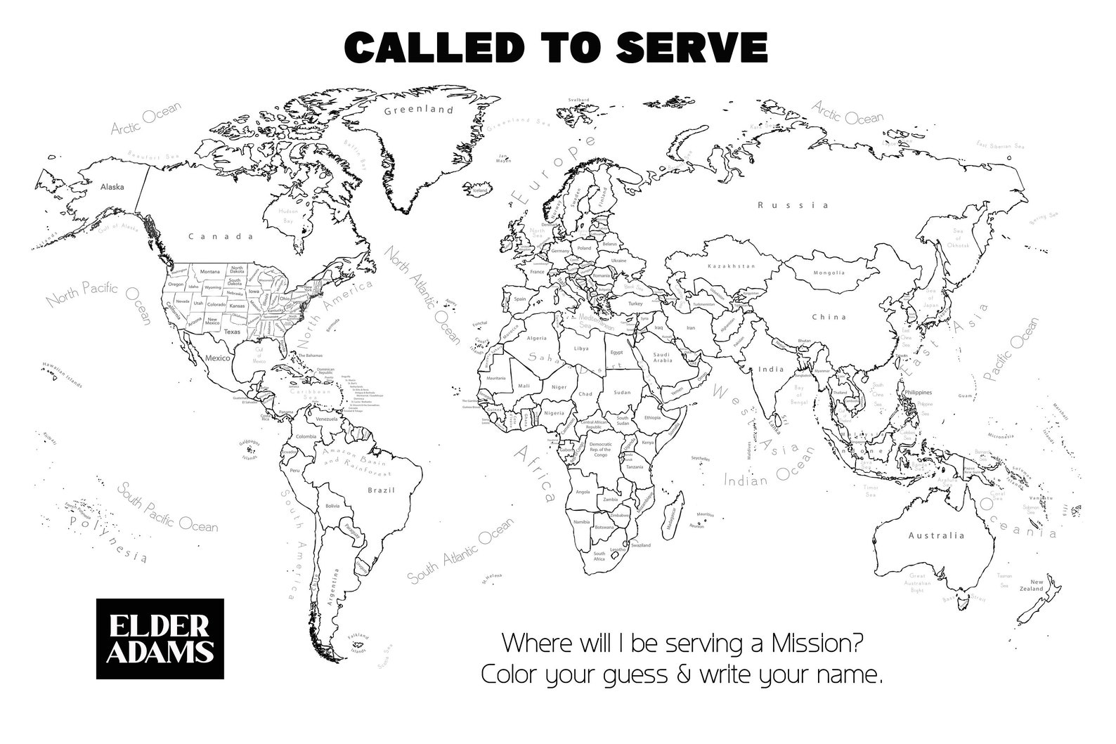 Missionary Call Map Print – World Map Coloring Poster - Etsy