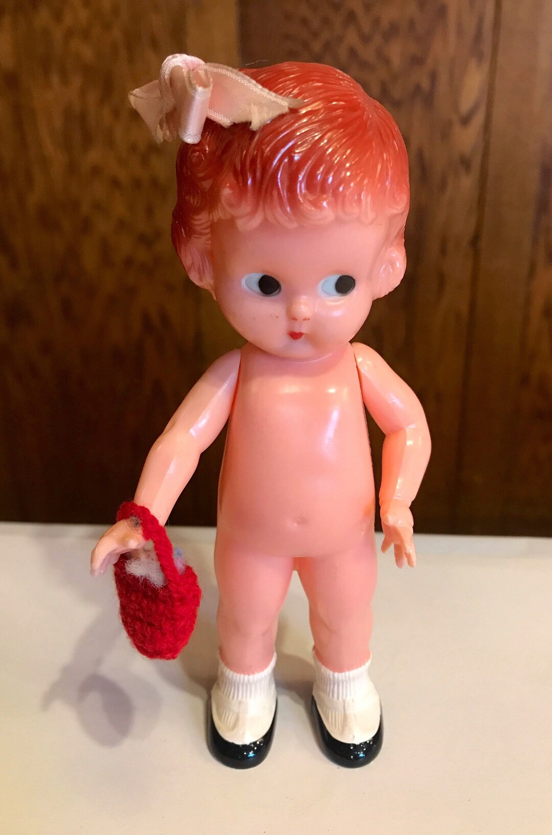 Vintage 1960s Knickerbocker Plastic Girl Doll With Pink Bow - Etsy