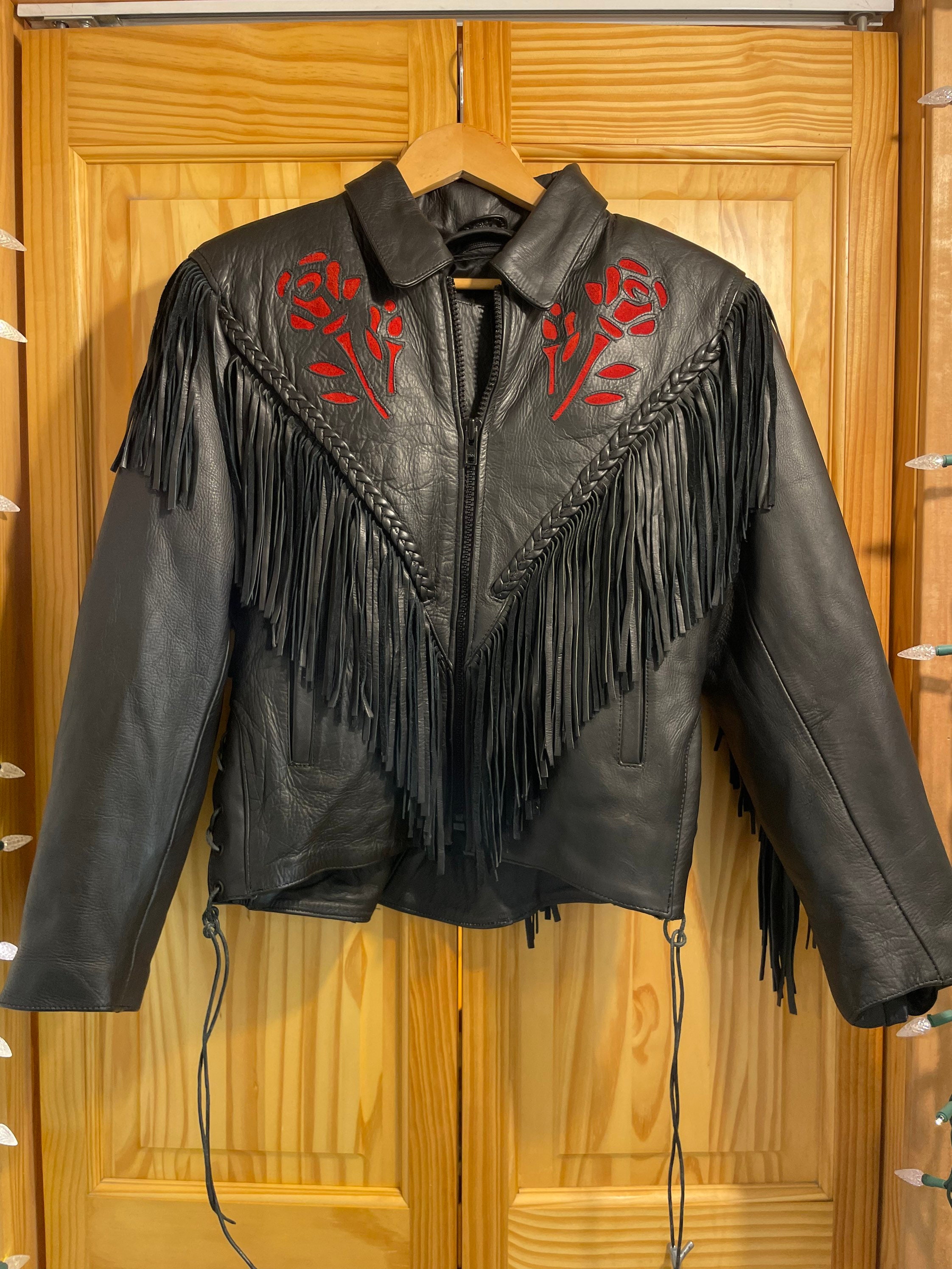 Black Leather Fringe Motorcycle Jacket - Etsy