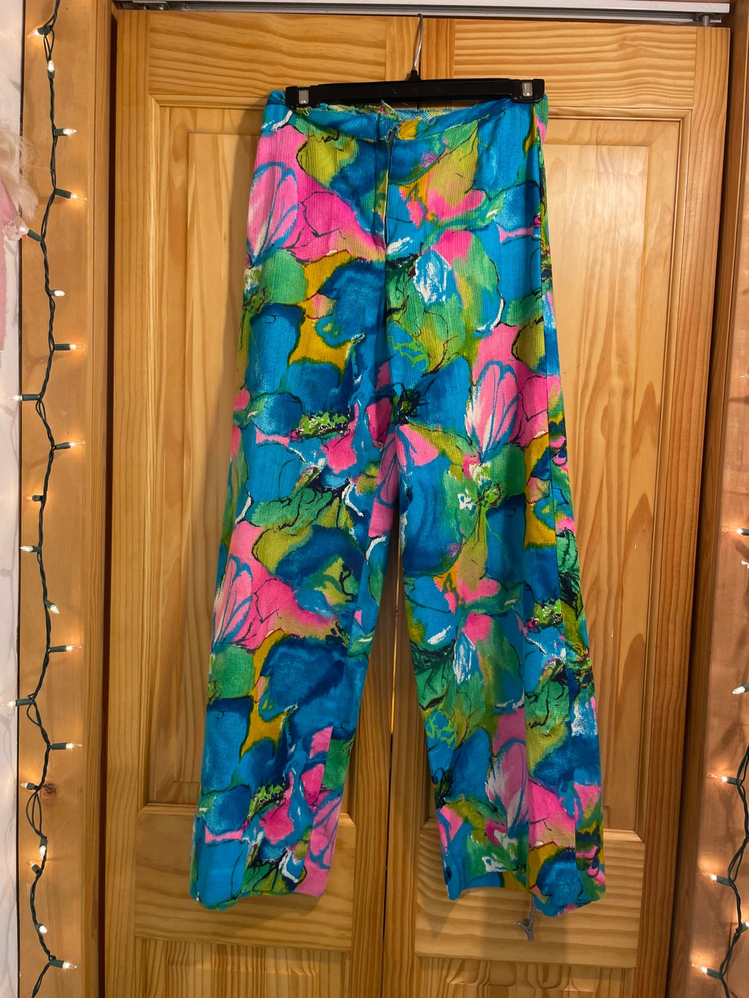 Vintage Funky Floral Wide Leg Pants Etsy
