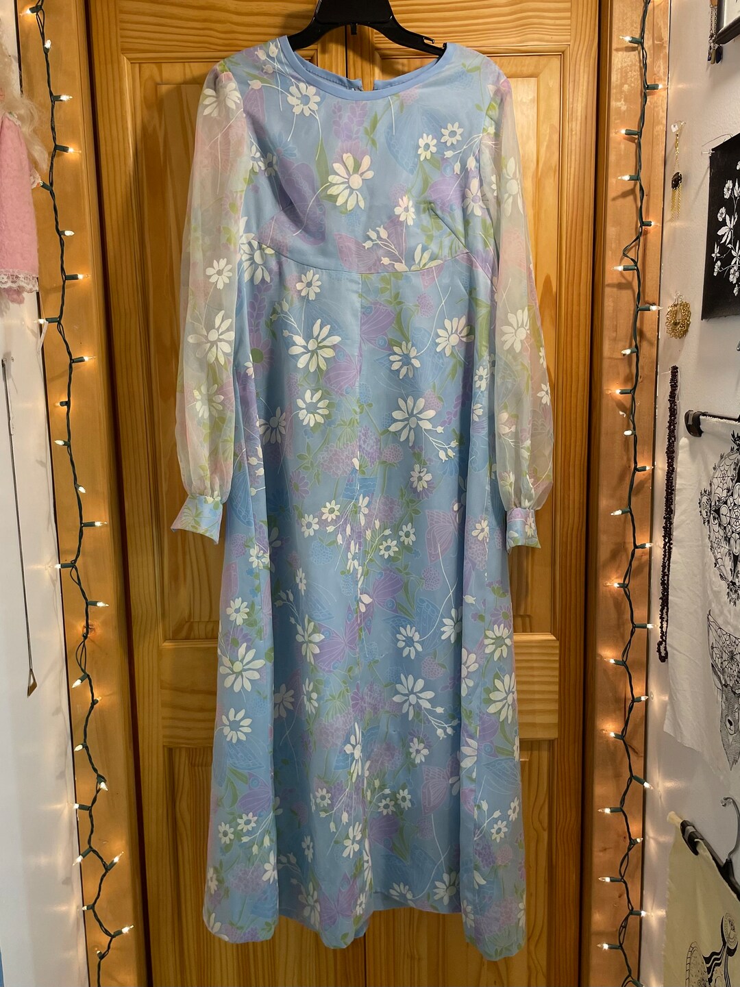 VINTAGE Flower Child Pastel Blue Maxi Dress - Etsy