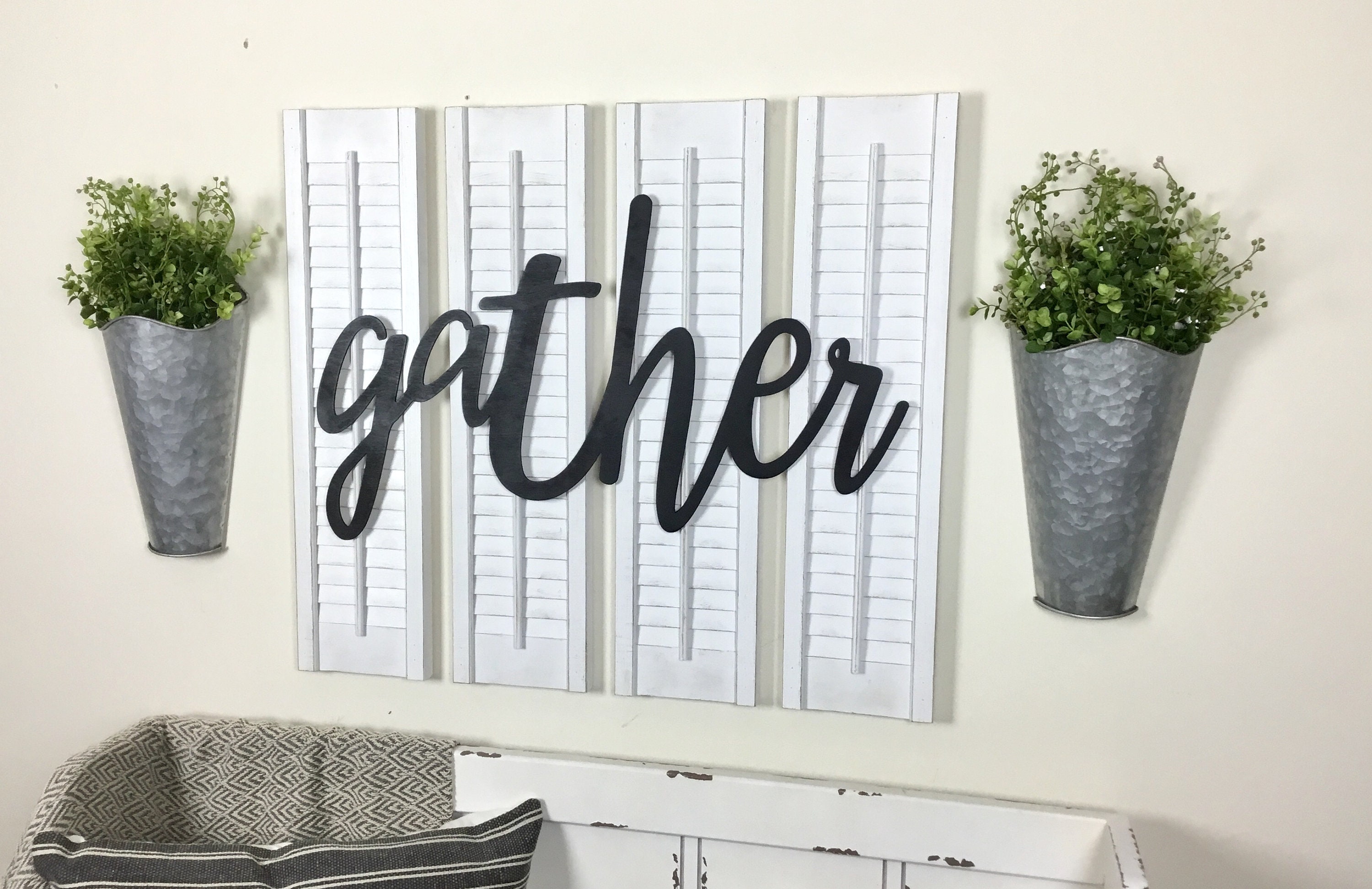 Shutter Wall Decor with Olive Branch and Cotton Planter Shutter Gift ...