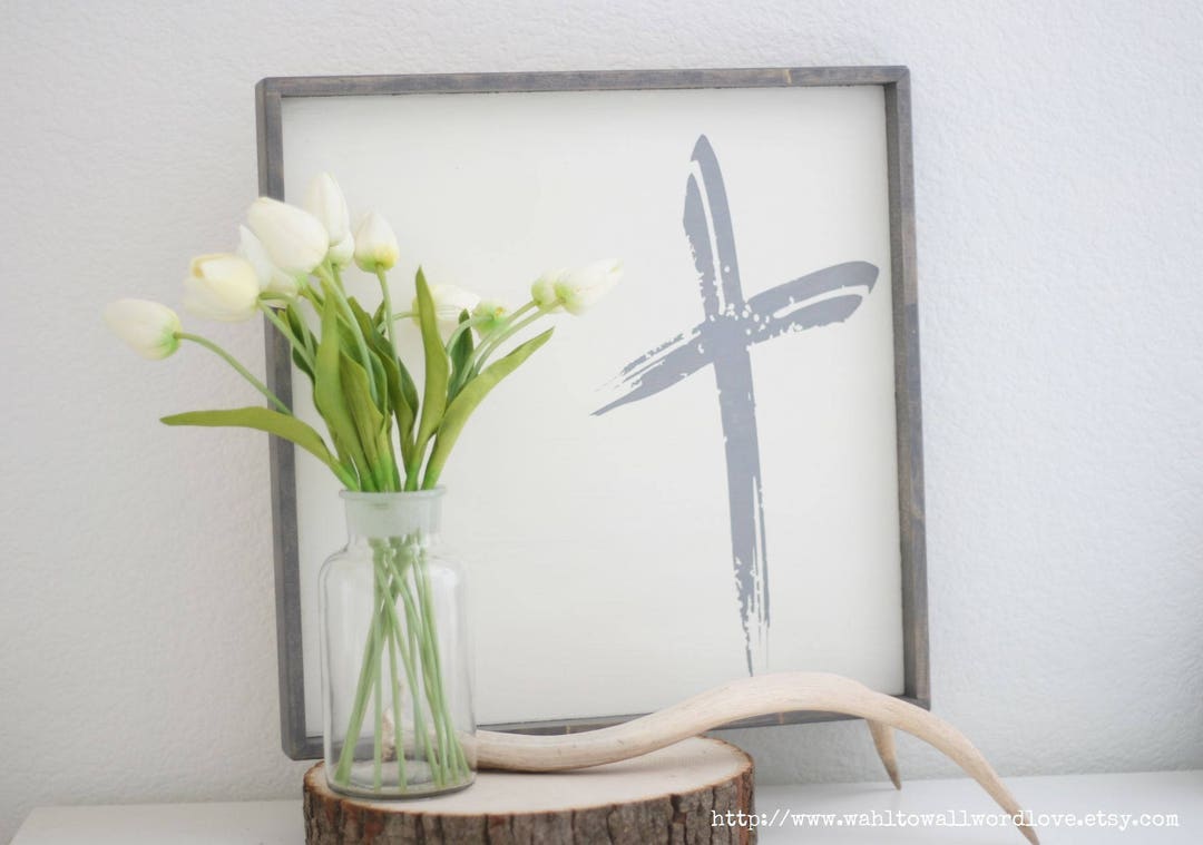 Wood Cross Sign, 12 by 12, Framed Cross Print, Painted Cross Art ...