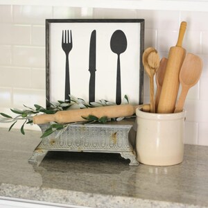 Knife, Fork and Spoon Wood Sign, Utensils Wooden Sign, Rustic Kitchen ...