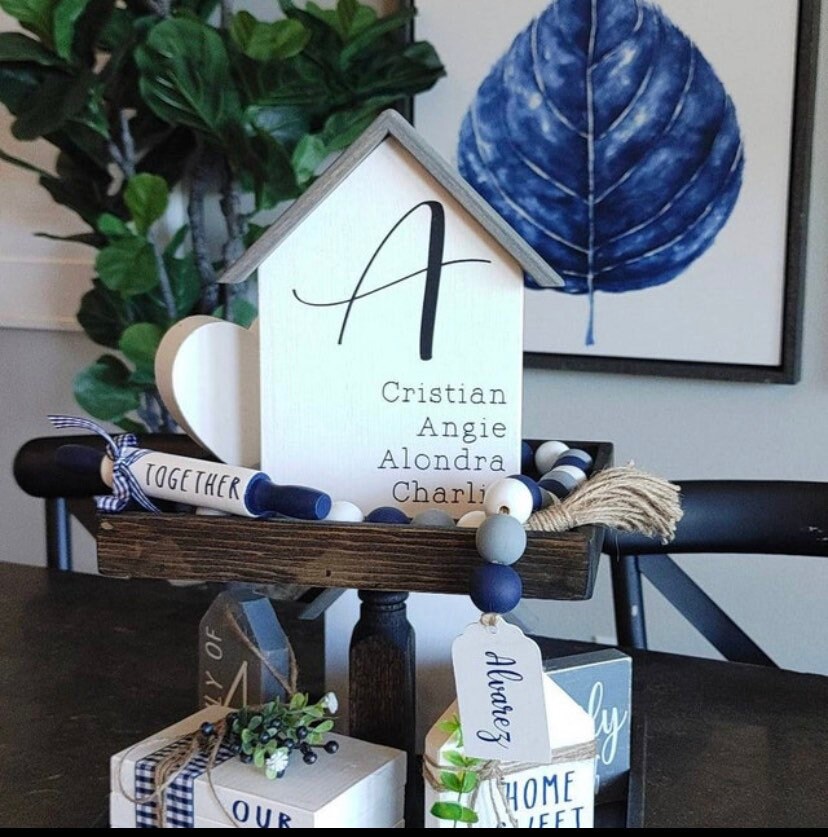 Mini House Sign With Roof With Monogram Initial and Family - Etsy