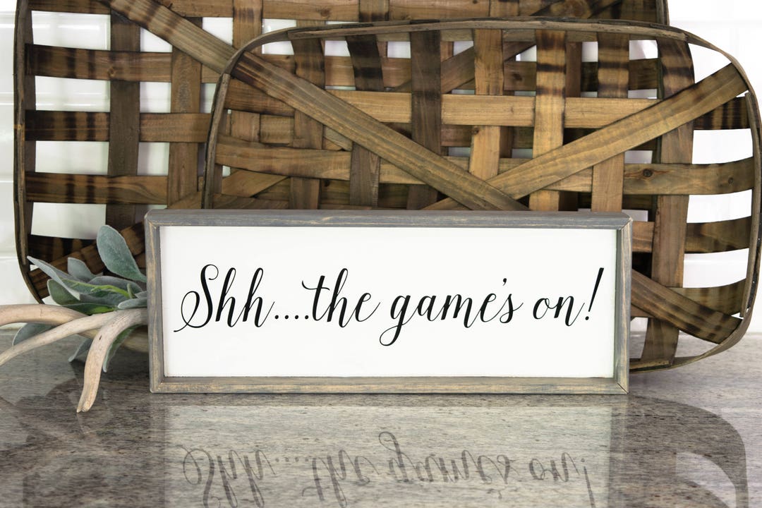 Shh the Game's on Sign, Sports Wall Art, Family Room Art, Wooden Sports ...
