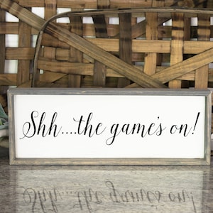 Shh the Game's on Sign, Sports Wall Art, Family Room Art, Wooden Sports ...