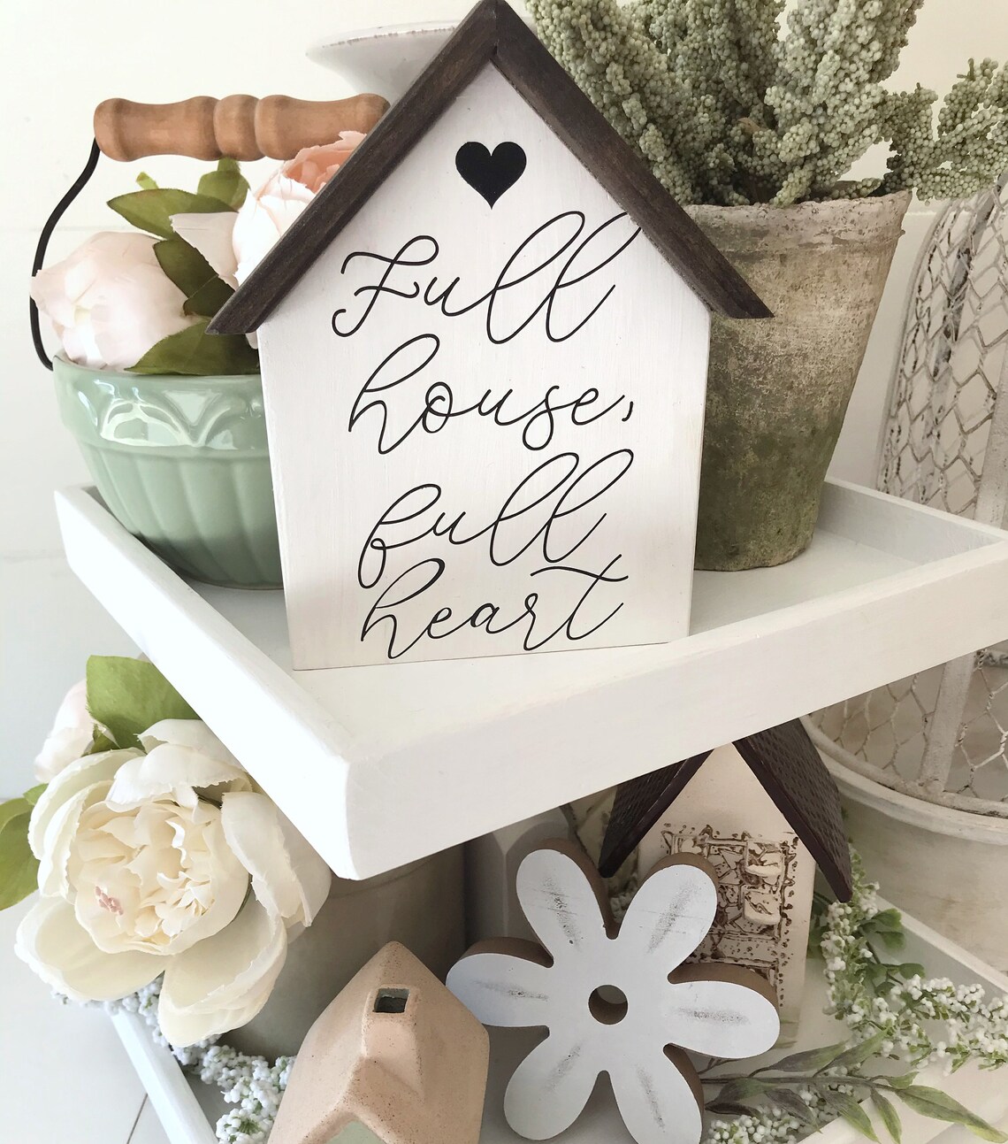 Mini house home quote sign with roof tiered tray decor | Etsy