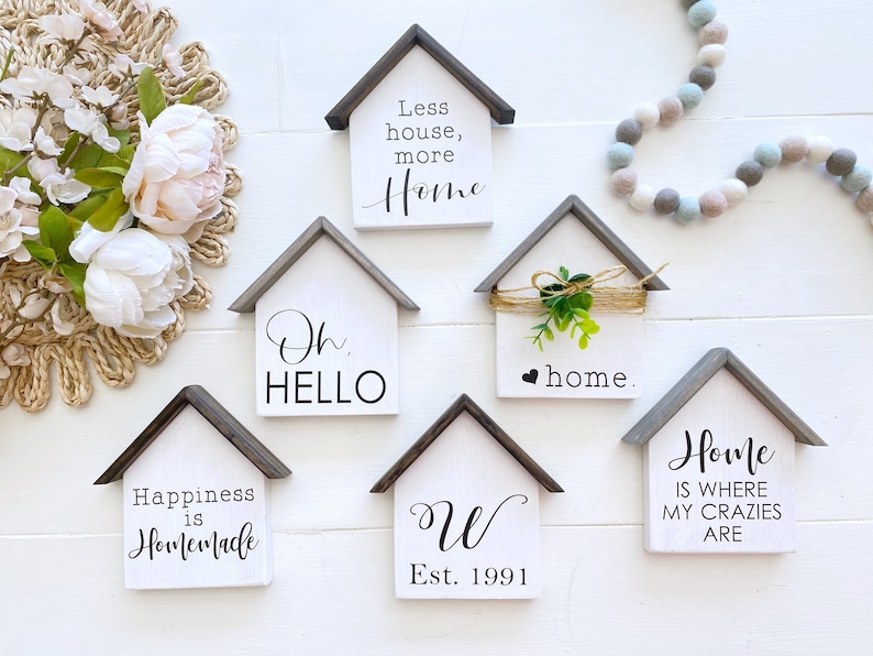 Mini House Home Quote Sign With Roof, Tiered Tray Decor, Kitchen Shelf ...