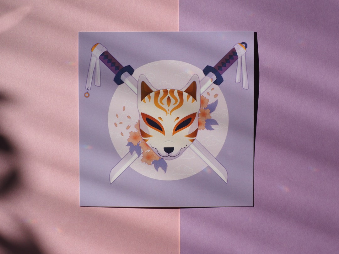 Kitsune & Swords Art Print 150 X 150mm Wall Decor, Anime, Japan, Pastel ...